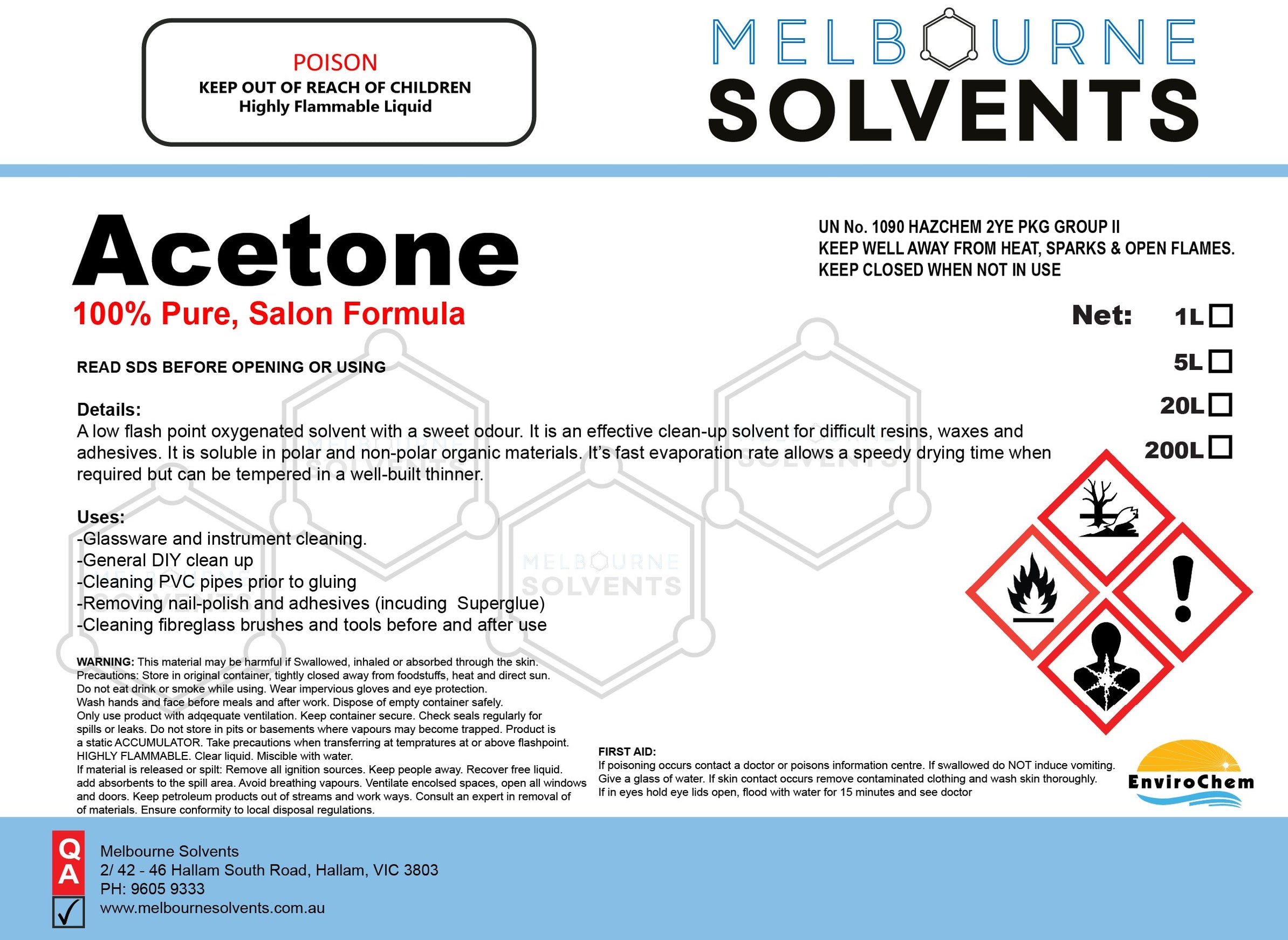 Buy 100% Acetone | Melbourne Solvents