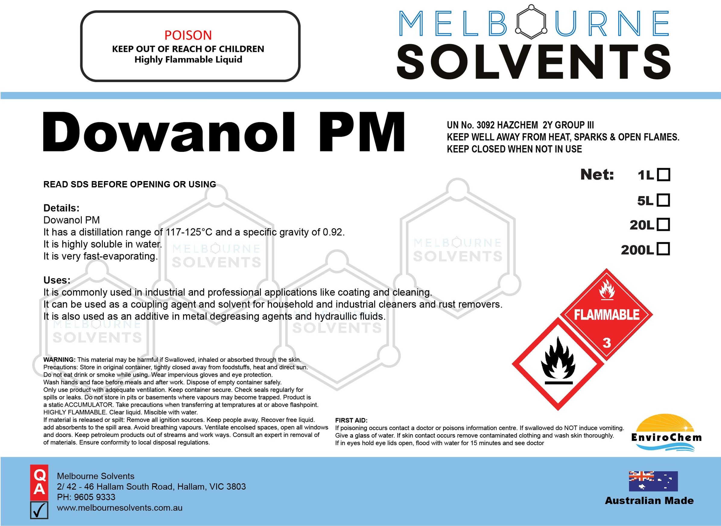 Buy Dowanol PM | Melbourne Solvents