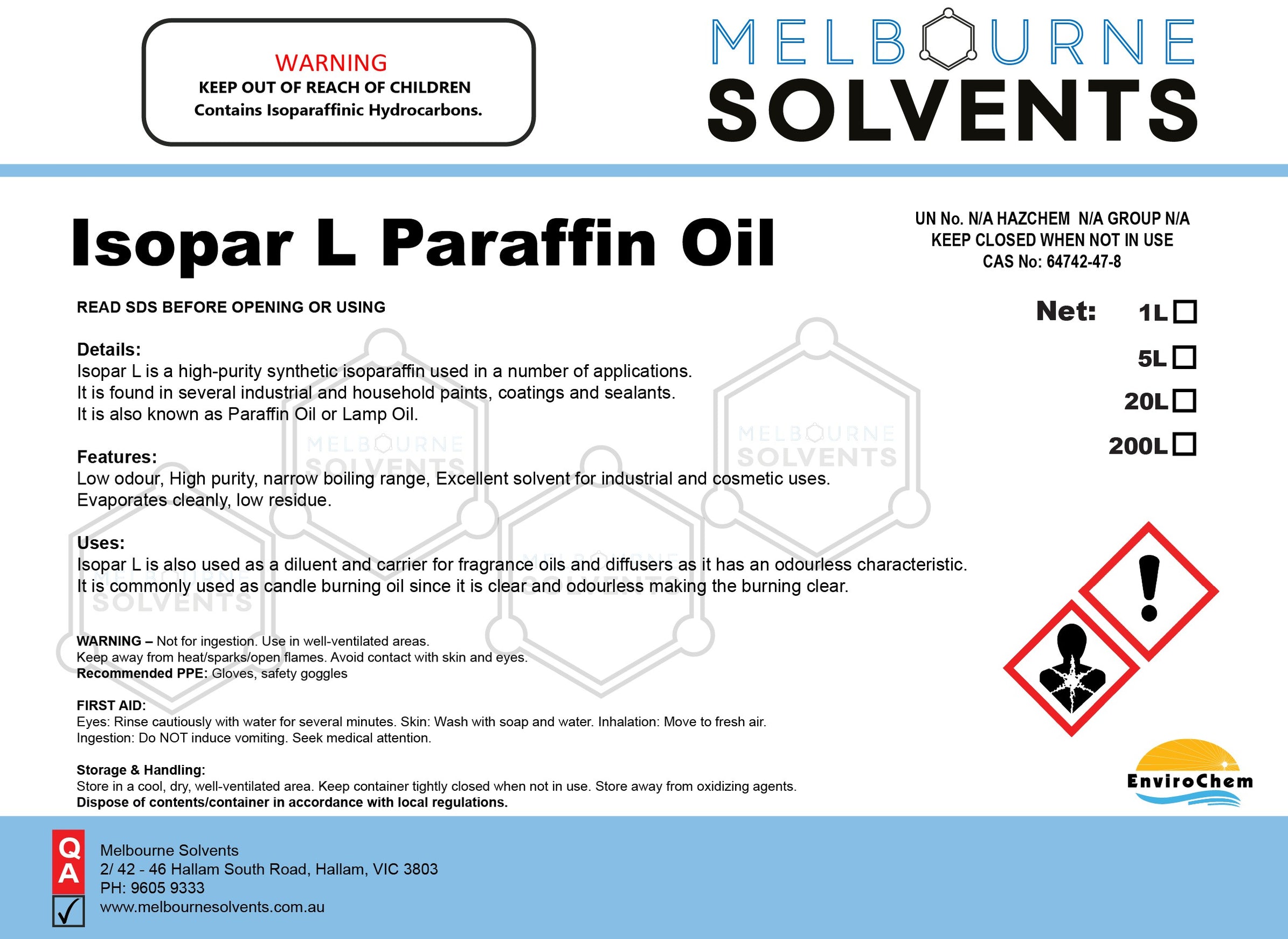 Buy Isopar L Paraffin Oil | Melbourne Solvents