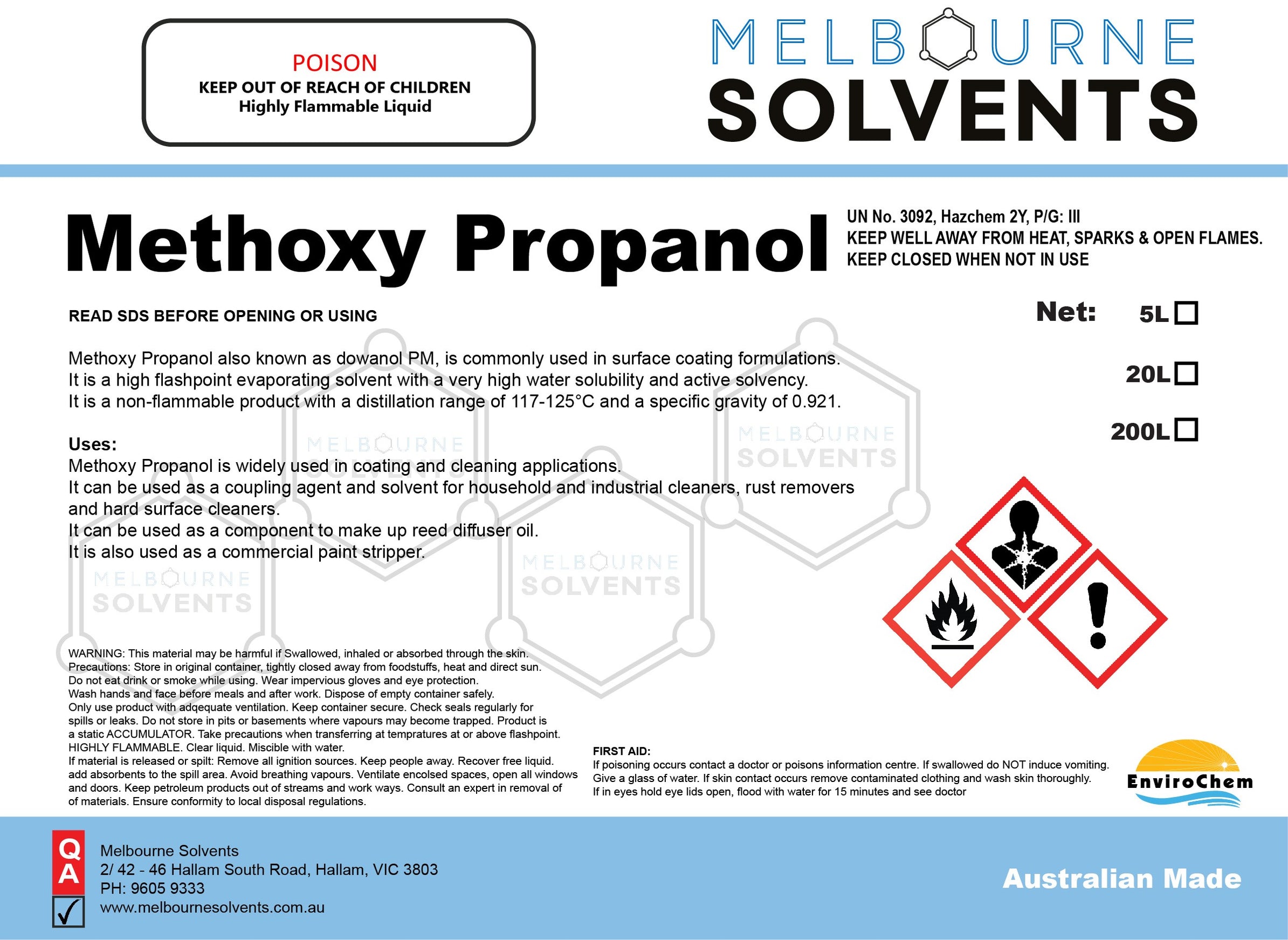 Buy Methoxy Propanol | Melbourne Solvents