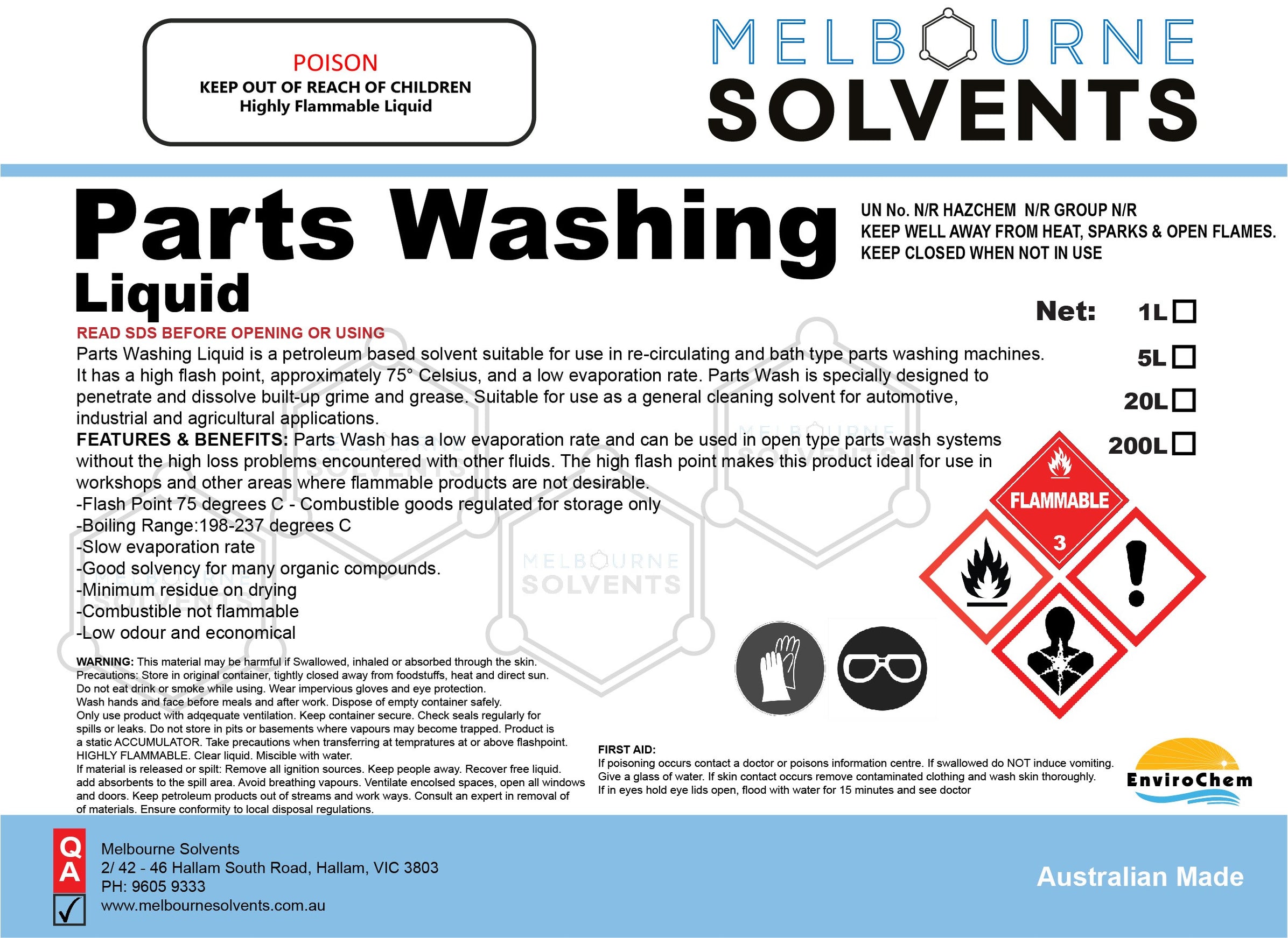Buy Parts Washing Liquid- Melbourne Solvents