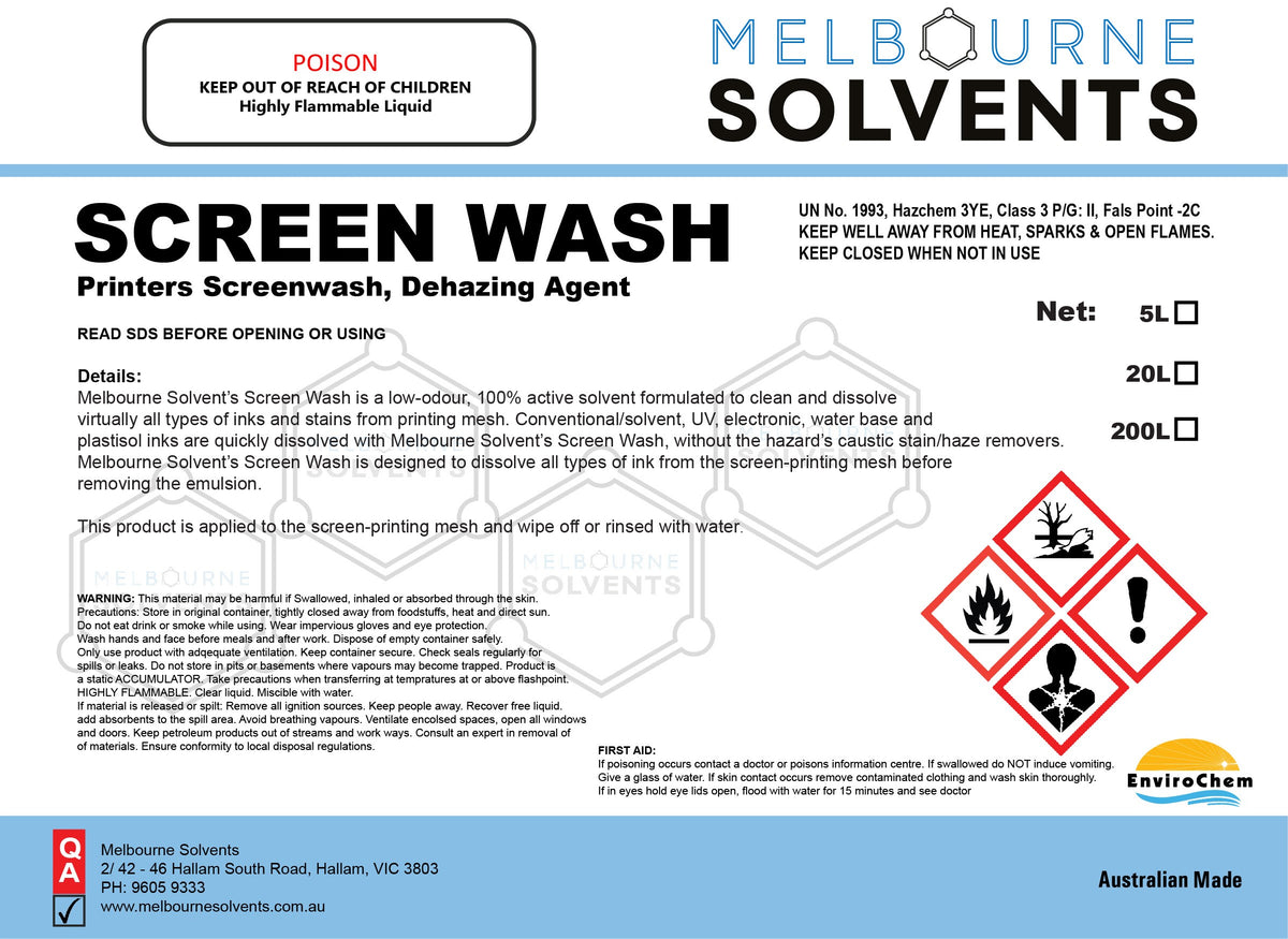 PRINTERS SCREEN WASH, INK CLEANER, DEHAZING AGENT