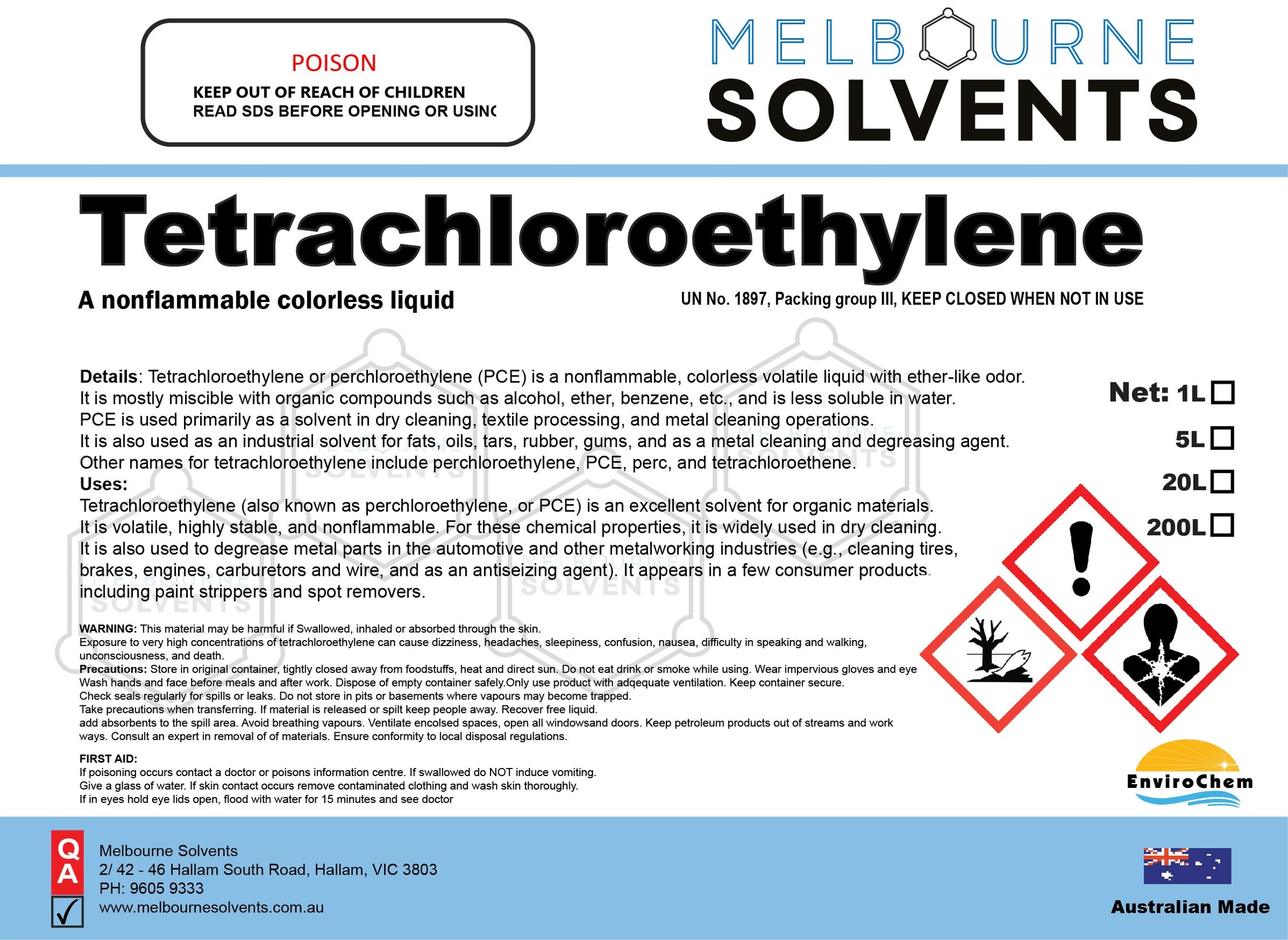 Tetrachloroethylene, perchloroethylene