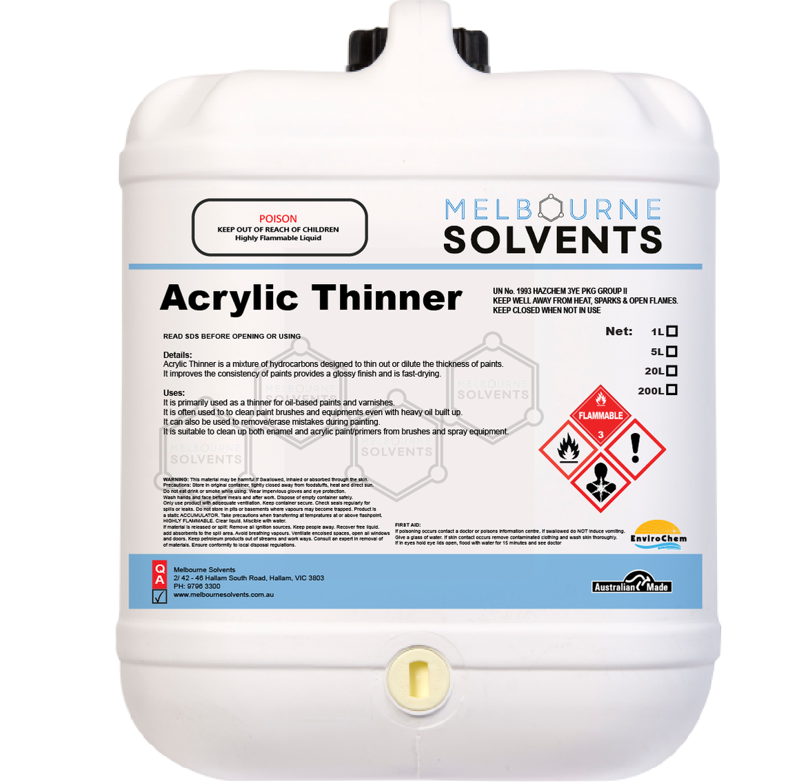 Buy Acrylic Thinner - Melbourne Solvents