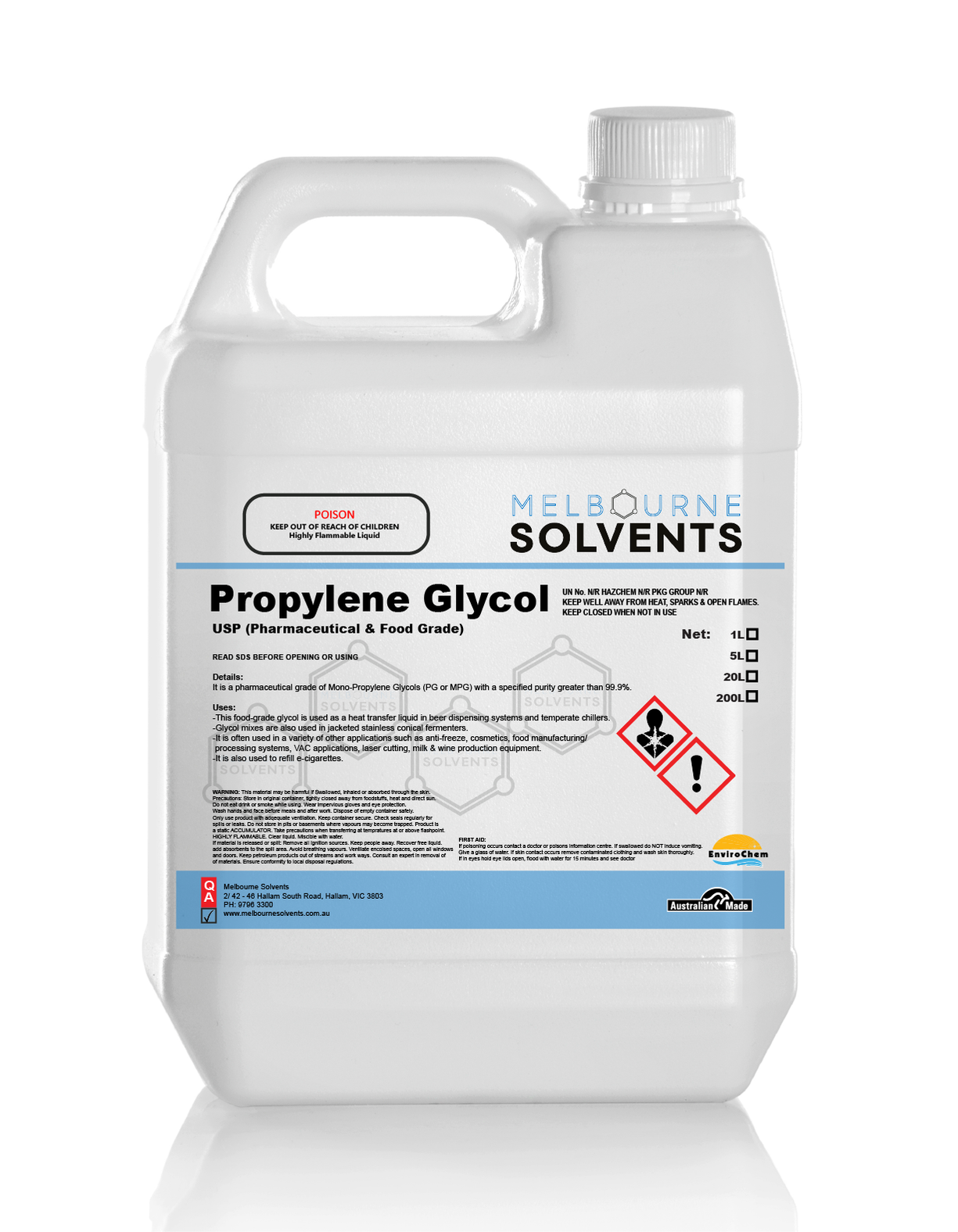 Buy Propylene Glycol USP- Melbourne Solvents