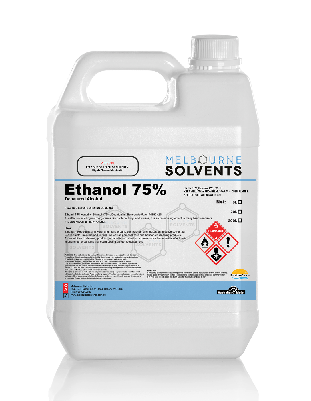 Buy Ethanol 75% Denatured Alcohol | Melbourne Solvents