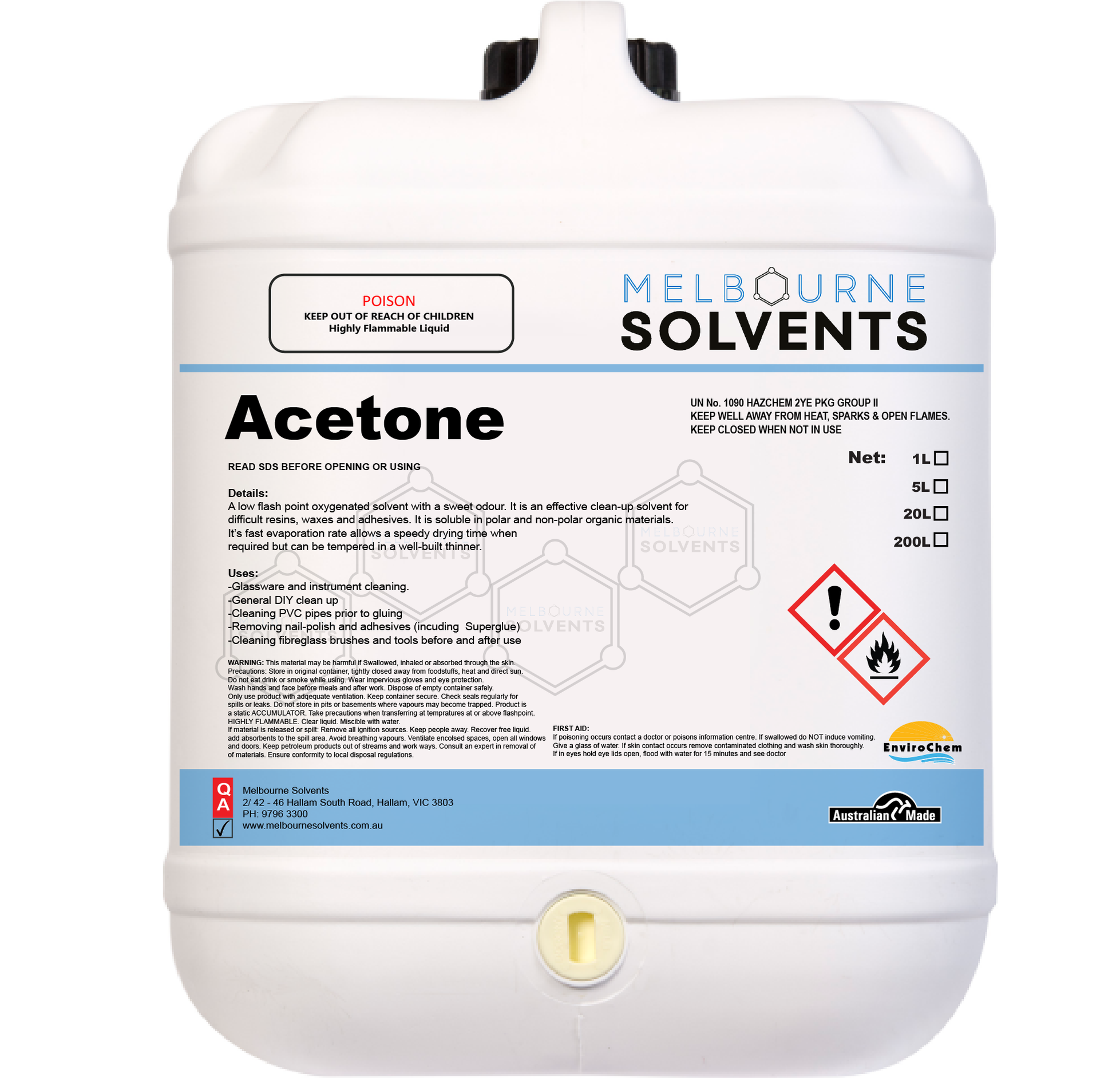 Buy 100% Acetone | Melbourne Solvents