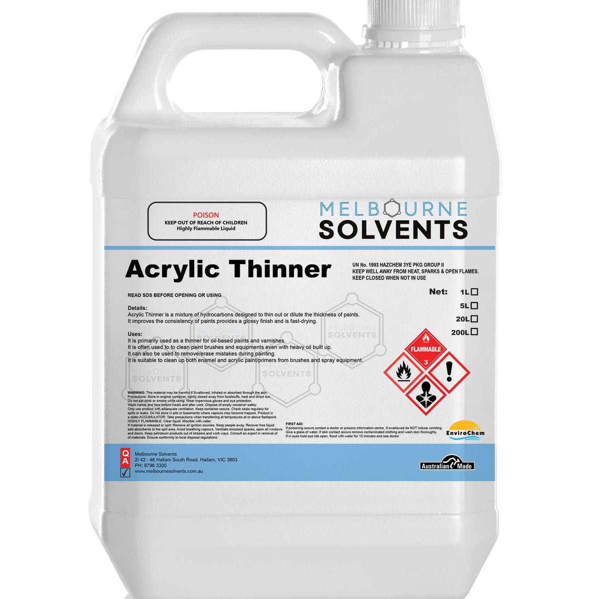 Buy Acrylic Thinner - Melbourne Solvents