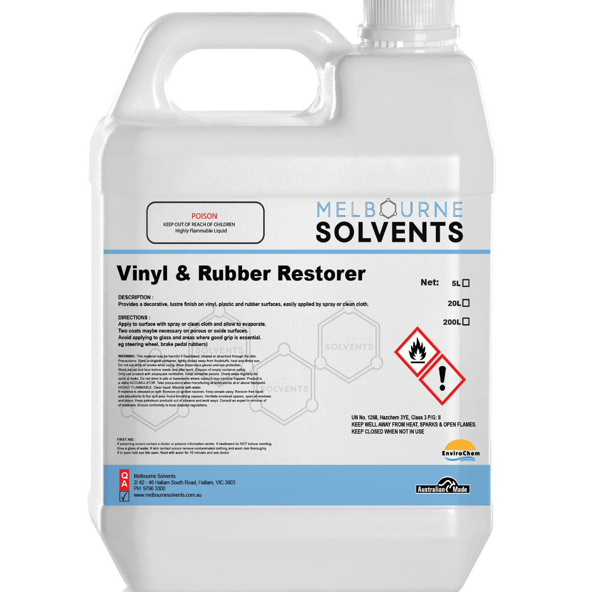 Buy Vinyl & Rubber Restorer - Melbourne Solvents